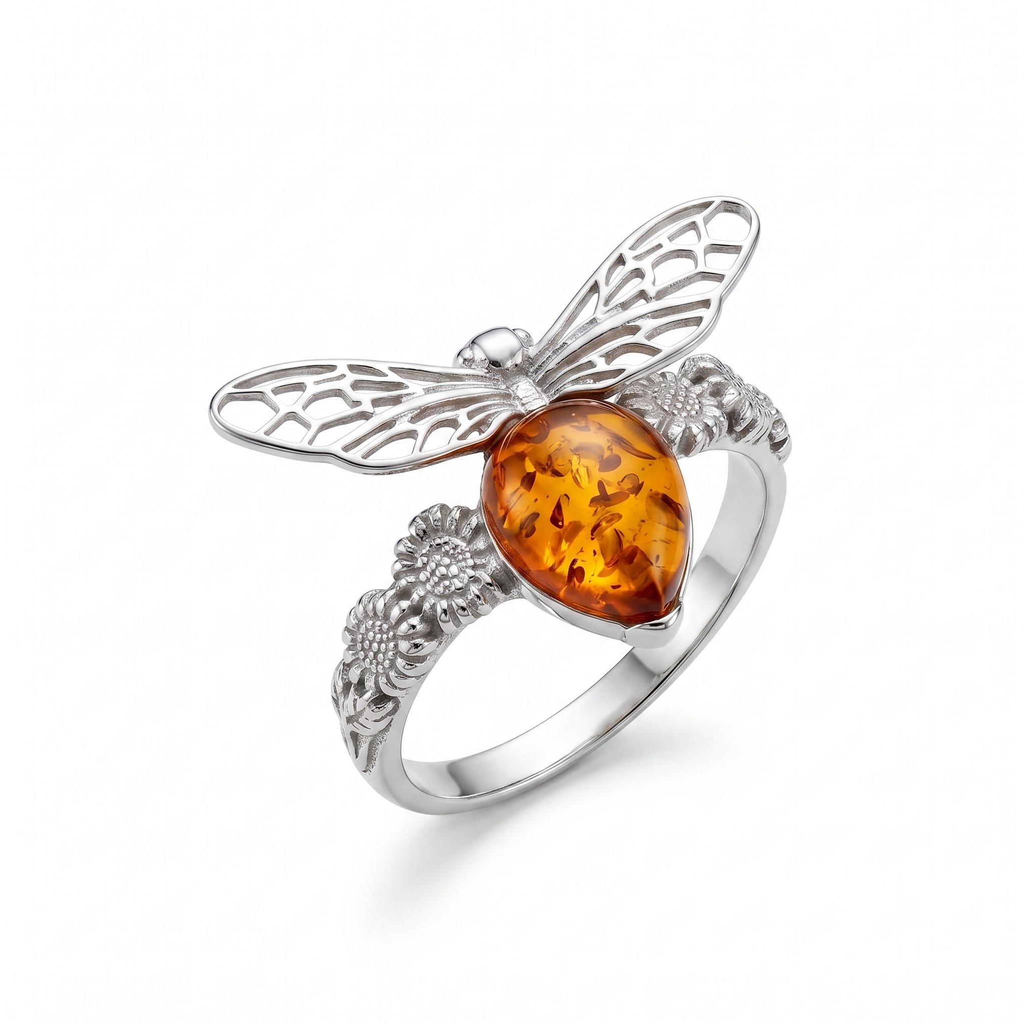 Baltic Amber Honey Bee Flower Ring 925 Sterling Silver 9x7.5mm Sizes 6 ...